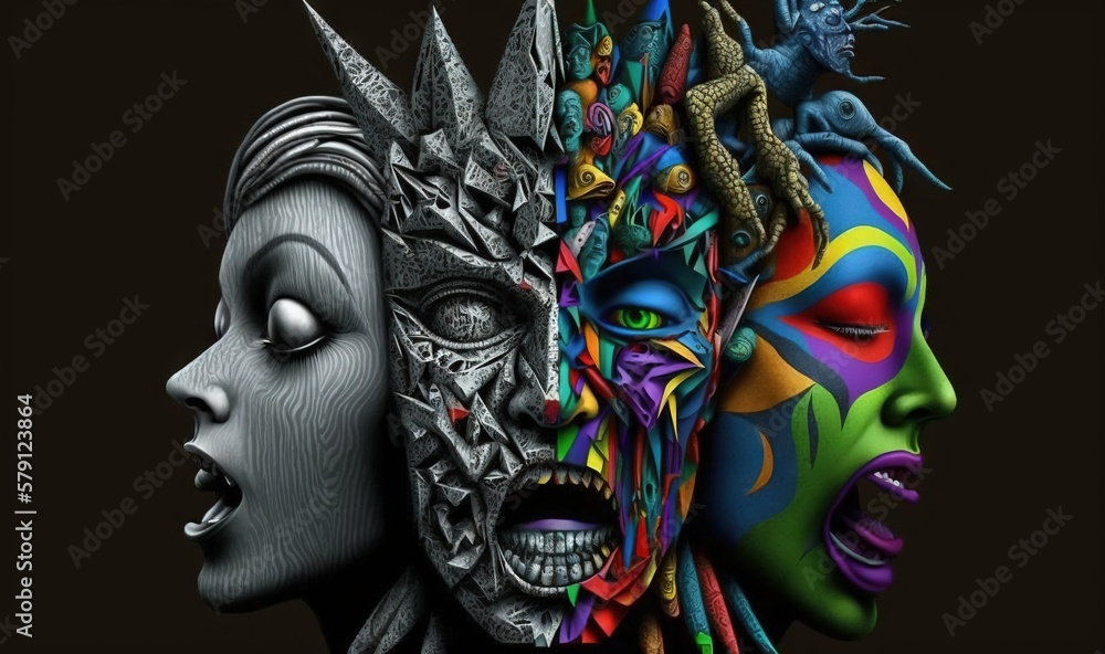 a group of people with different colored faces and body parts on their ...