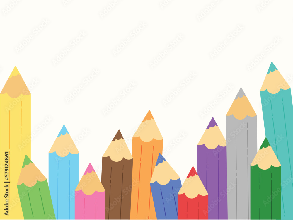 Colorful pencils on blank background. Template for message ...