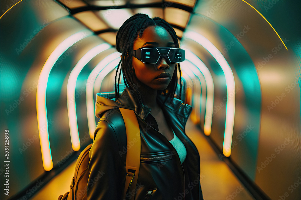 Generative AI illustration of serious African American woman with ...