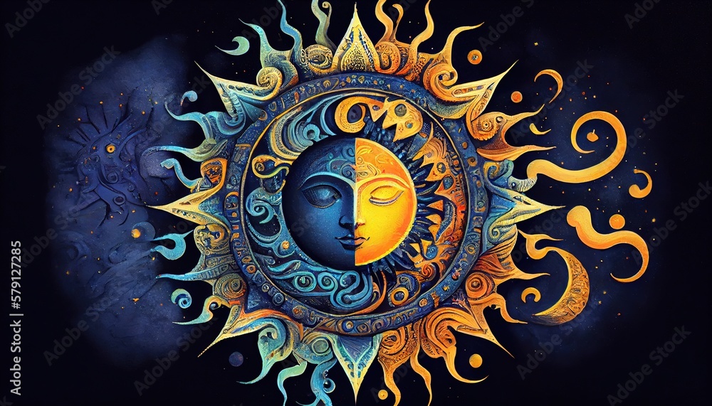Hindu sun and moon Symbolism Handmade Art of_the Cosmic Universe ...