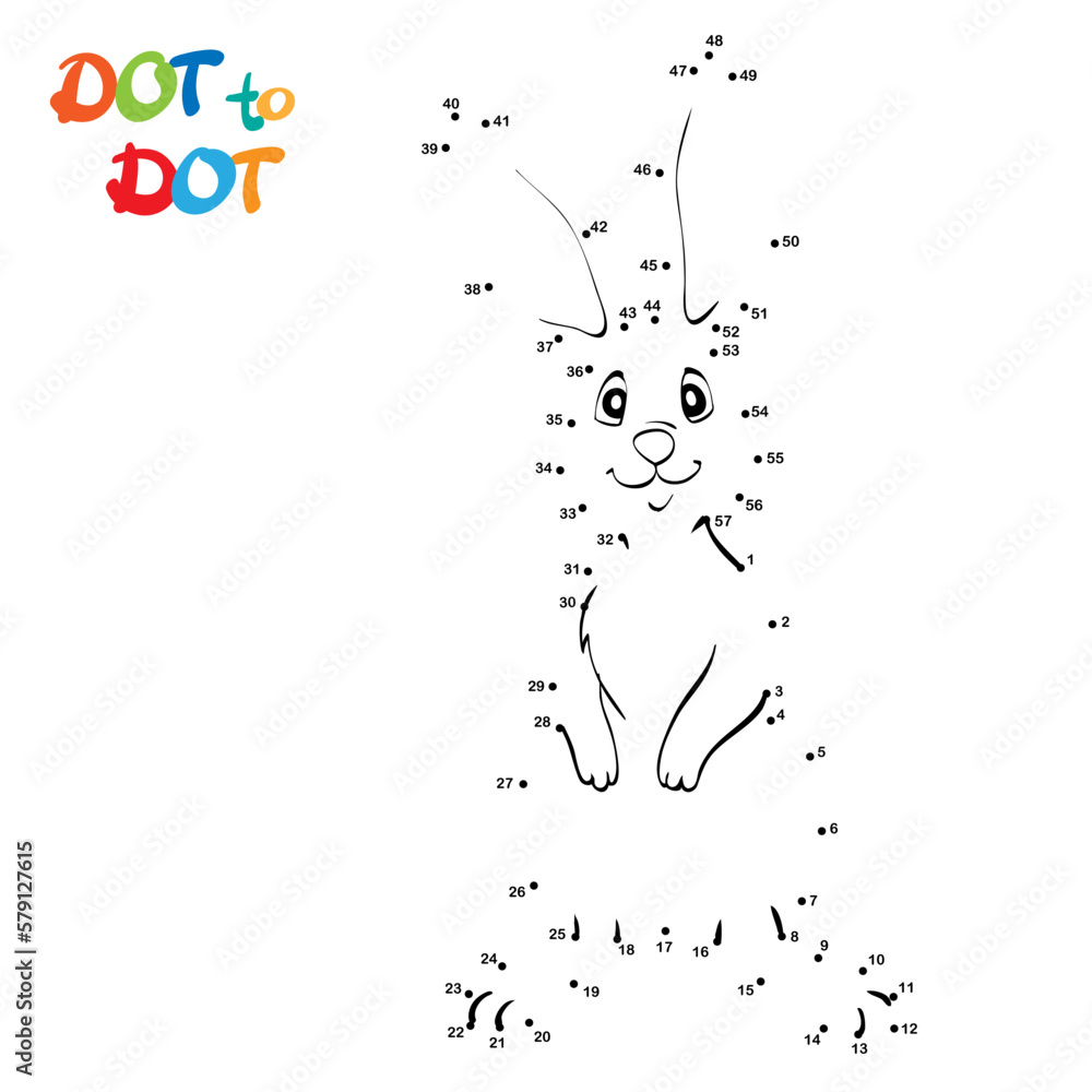 Connect The Dots and Draw Cute Cartoon Rabbit. Educational Game for ...