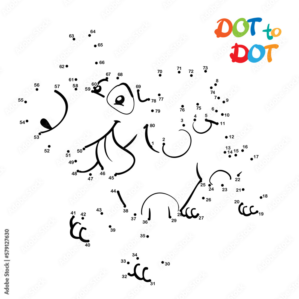 Connect The Dots and Draw Cute Cartoon dog. Educational Game for Kids ...