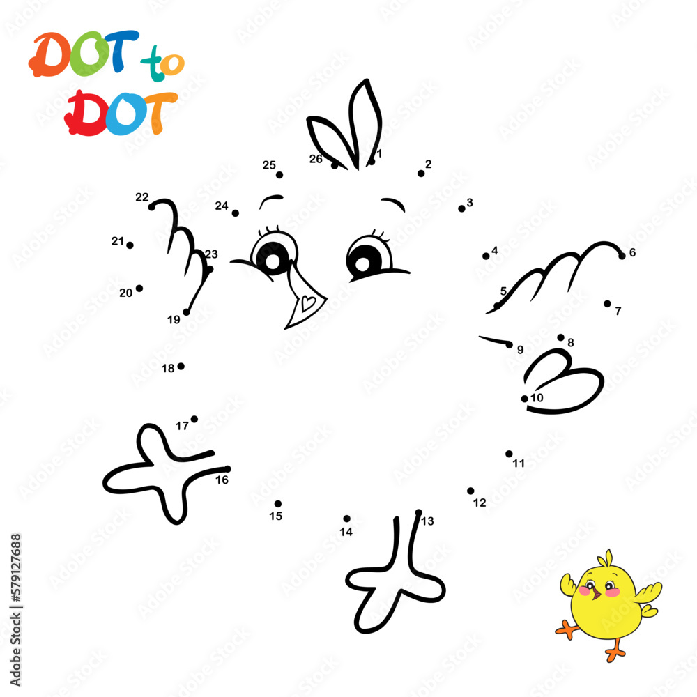 Connect The Dots and Draw Cute Cartoon chicken Educational Game for ...