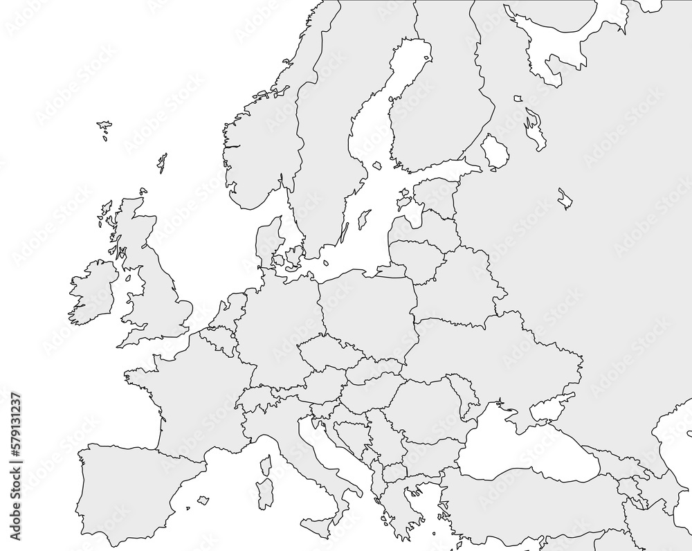 Europe detail flat map with coutries outlines. Europe continent ...