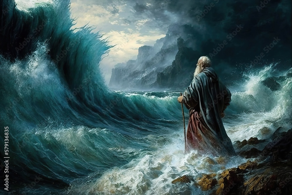 watercolor of Moses Parting the Red Sea, generative AI Stock ...