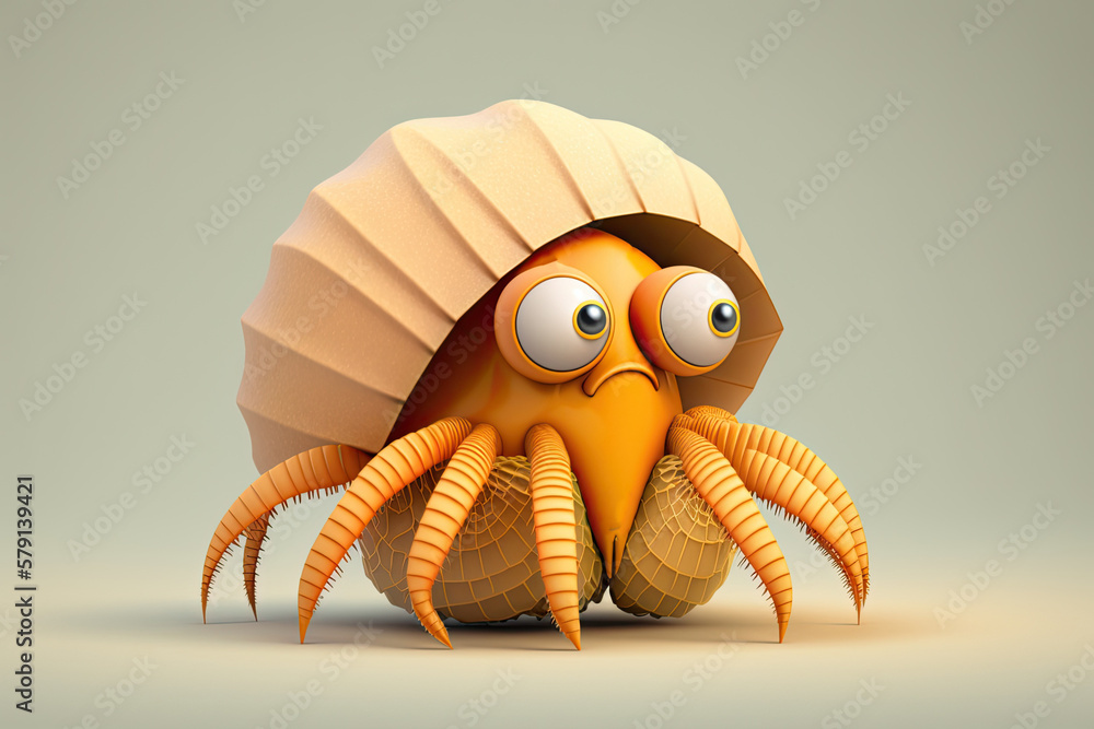 Cute Cartoon Hermit Crab Character (Created with Generative AI) Stock ...