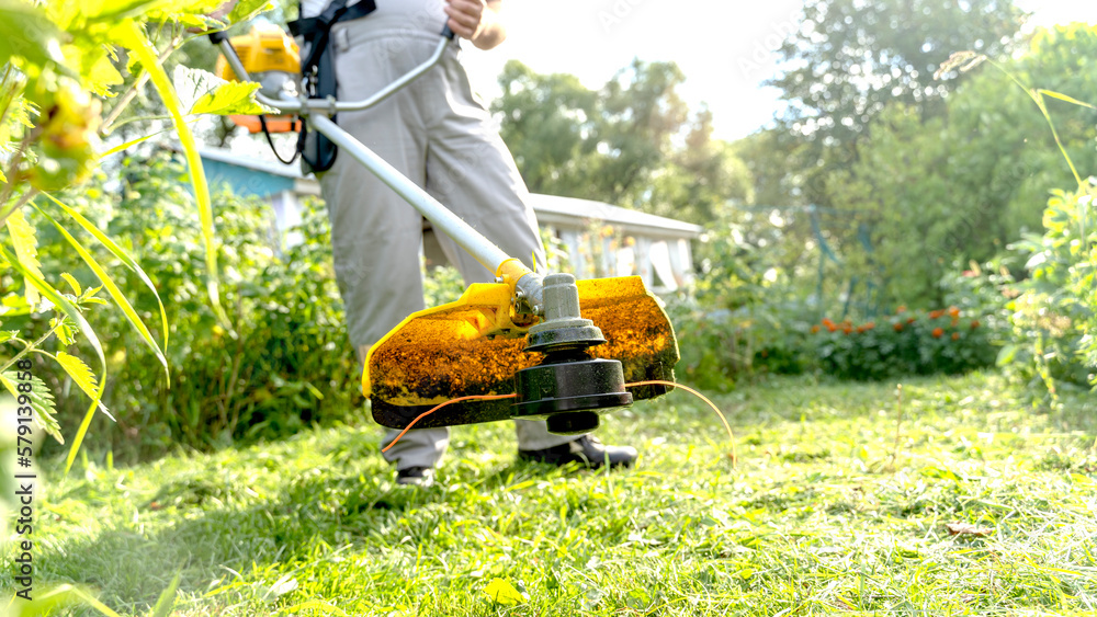 LAWN MOWER MOWS LAWN TRIMMER Stock Photo | Adobe Stock