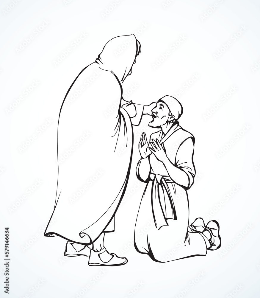 Vector drawing. Jesus heal the man Stock Vector | Adobe Stock