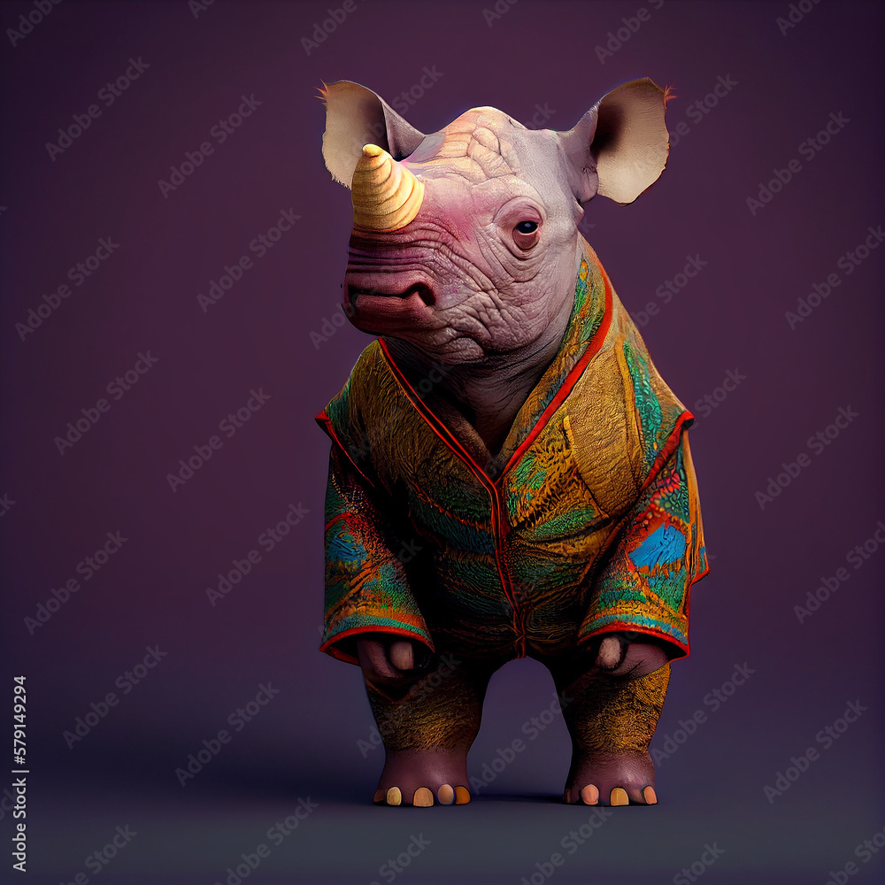 Realistic lifelike mini Baby rhino rhinoceros hatchling in striking ...