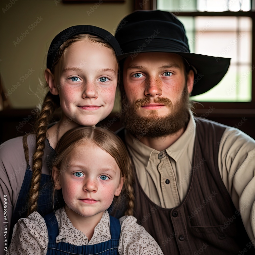 Amish family at home, Ai Generative. Stock Illustration | Adobe Stock