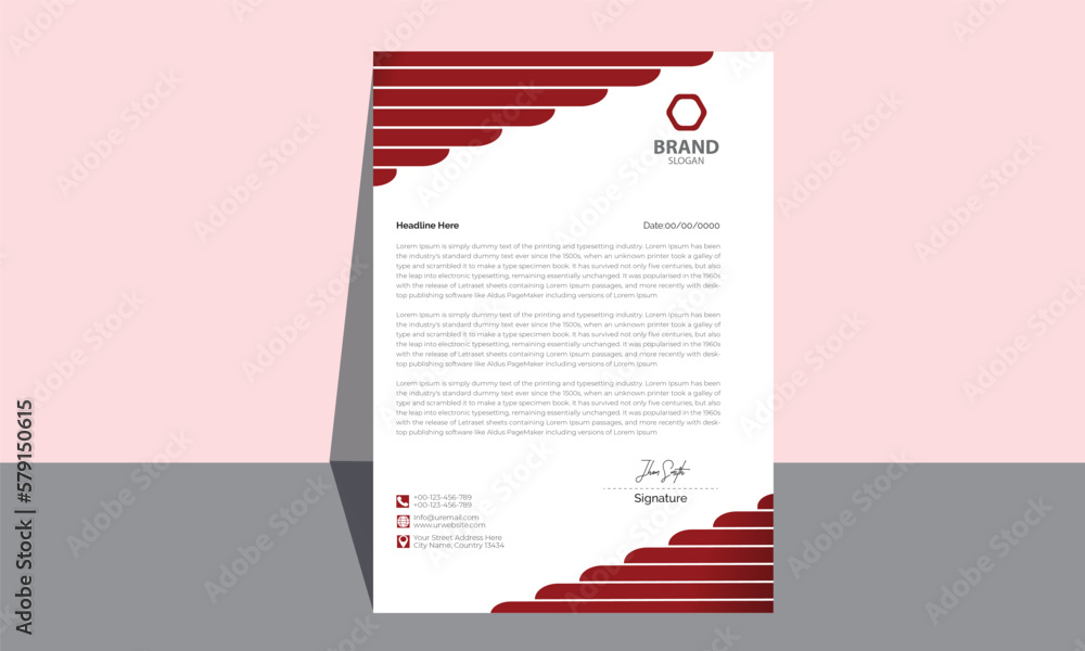 Letterhead with Geometric Elements. Letterhead Layout with Red Gradient ...