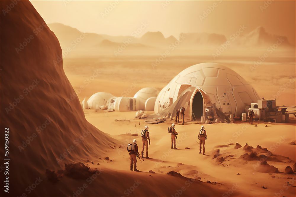 Human colony on mars futuristic concept of Colonization planet Mars ...