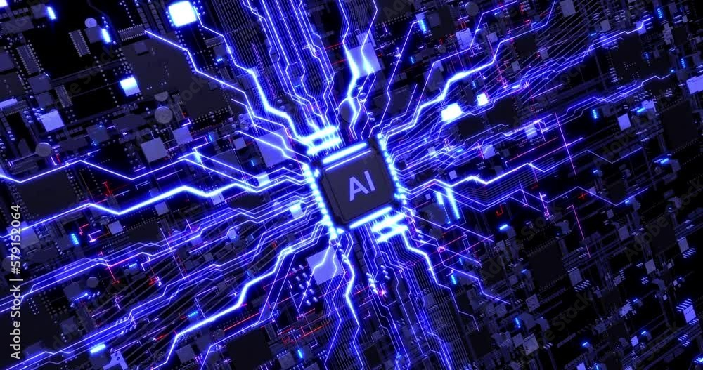 Advanced AI CPU Processors Analyzing Data Flow. Futuristic AI Processor ...