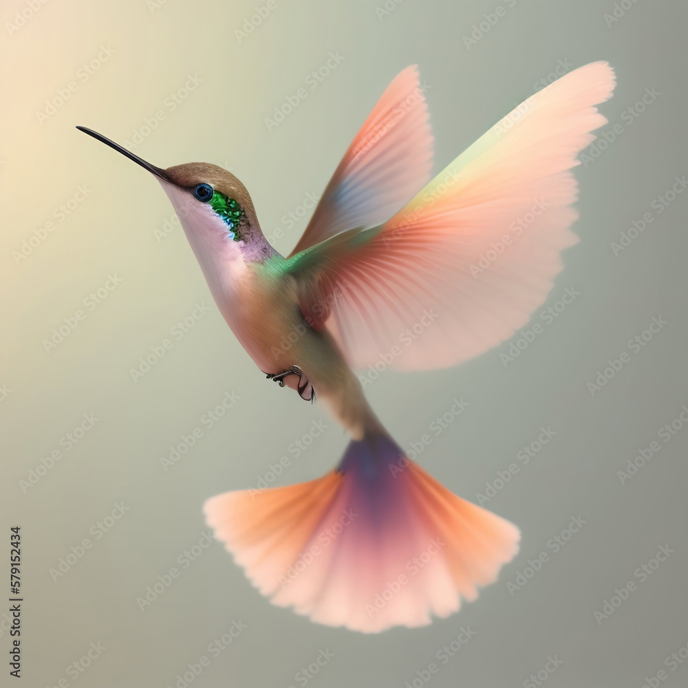 Generative AI: pink hummingbird flying on a neutral background Stock ...