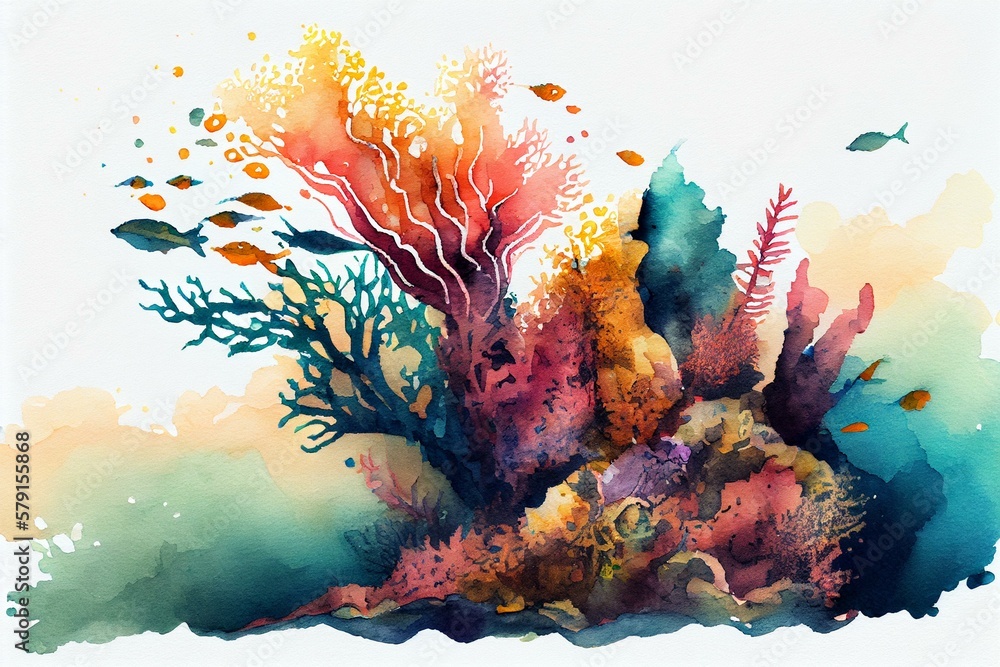 Coral reefs, watercolour style generative AI Stock Illustration | Adobe ...