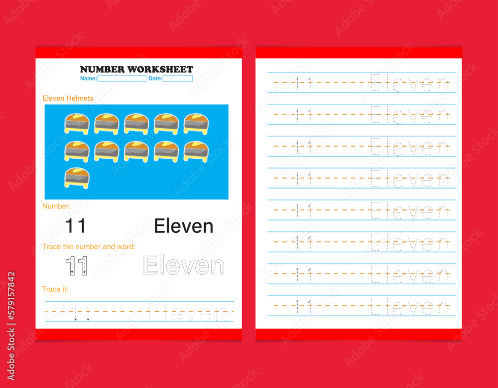 Number 11 Counting And Tracing Stock Vector | Adobe Stock