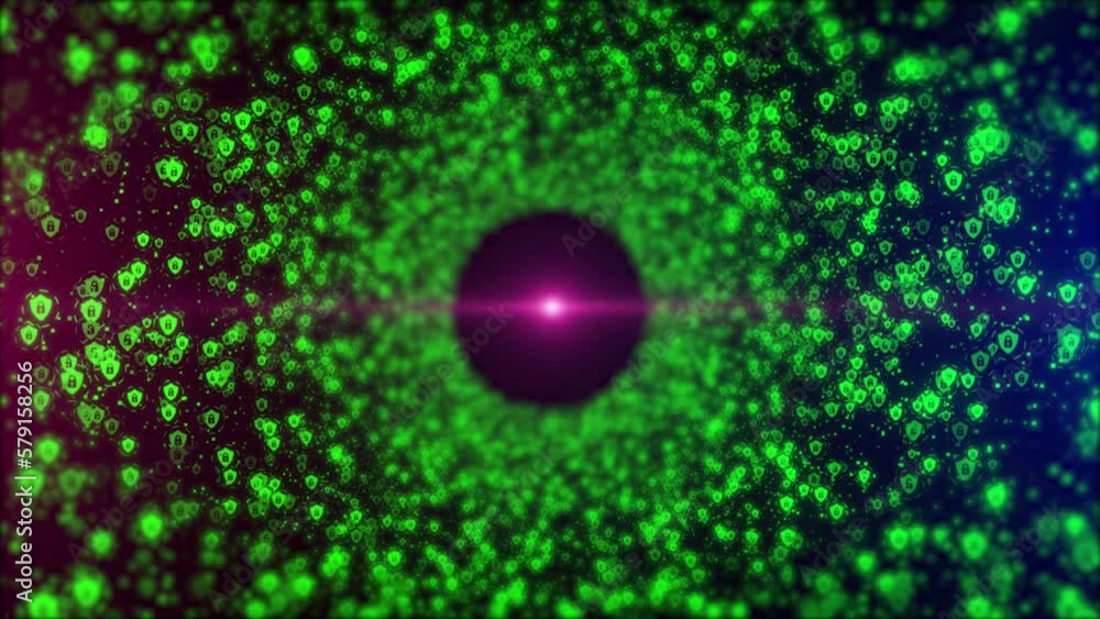 Camera Flying Through Green Security Icon Tunnel With Bright Leans ...