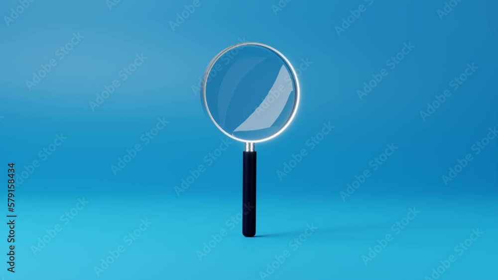3D Magnifier icon animation on blue screen. Magnifier animation ...