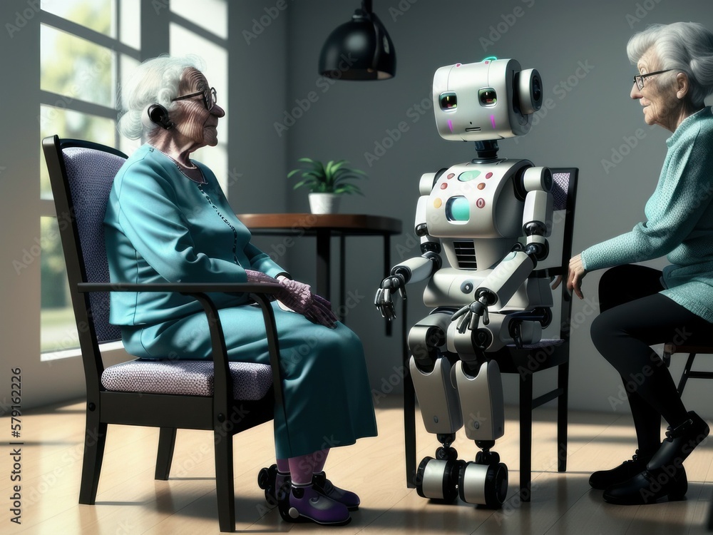 Future of geriatric care with robots in retirement home. AI generated ...