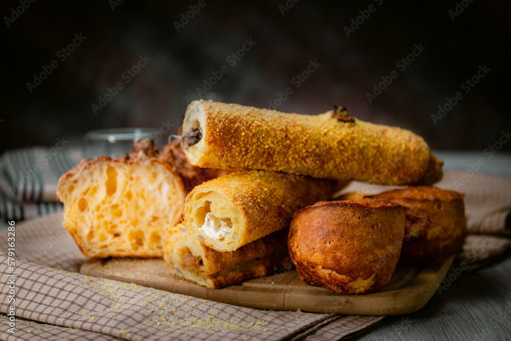 Bakery shop products - various kinds of baguette, bagel, donut ...