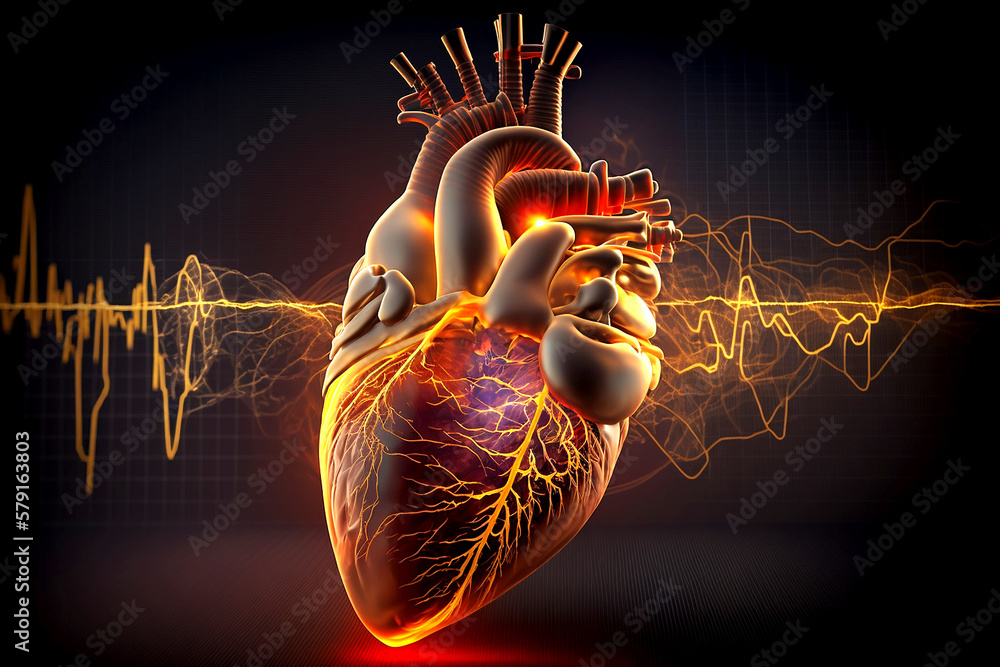 anatomy of human heart of ecg medical background. Generative ai Stock ...