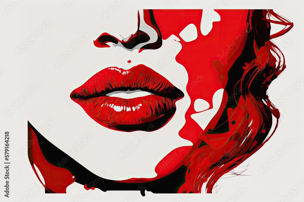 Lush and pouty red lips of a woman as a kiss with the bottom of her ...