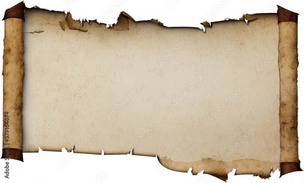 Horizontal paper scroll or parchment manuscript. Vintage concept. AI generated, human enhanced ...