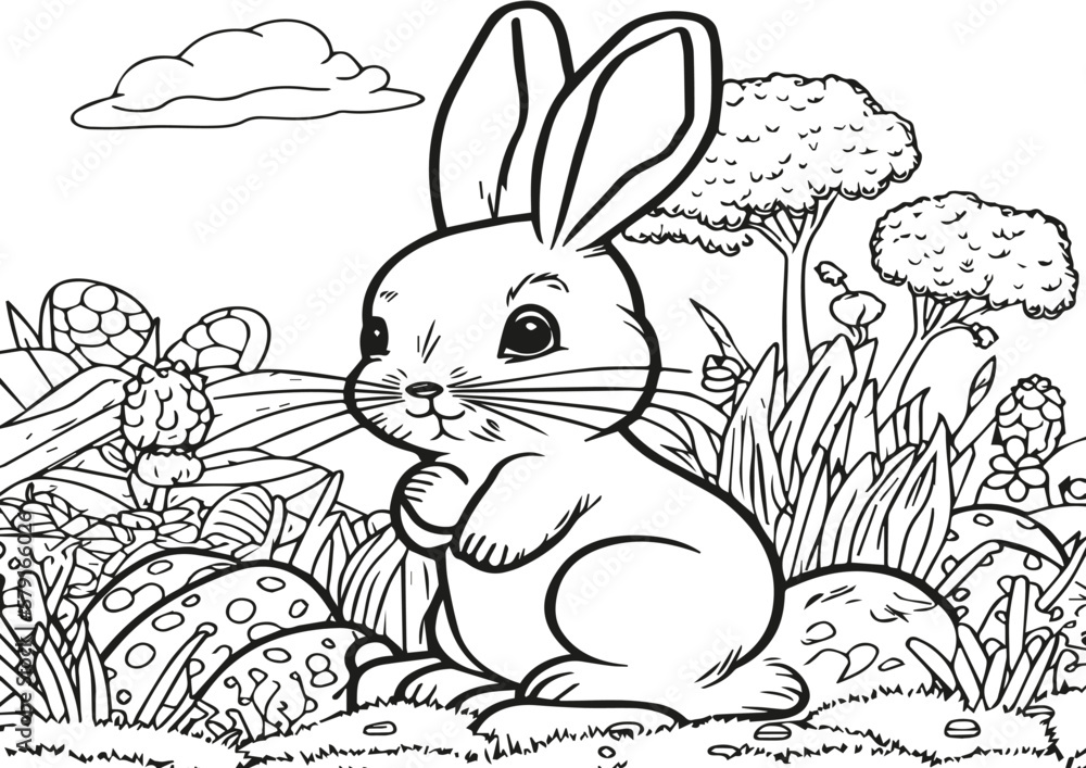 vector coloring page/illustration of a easter bunny cartoon Stock ...