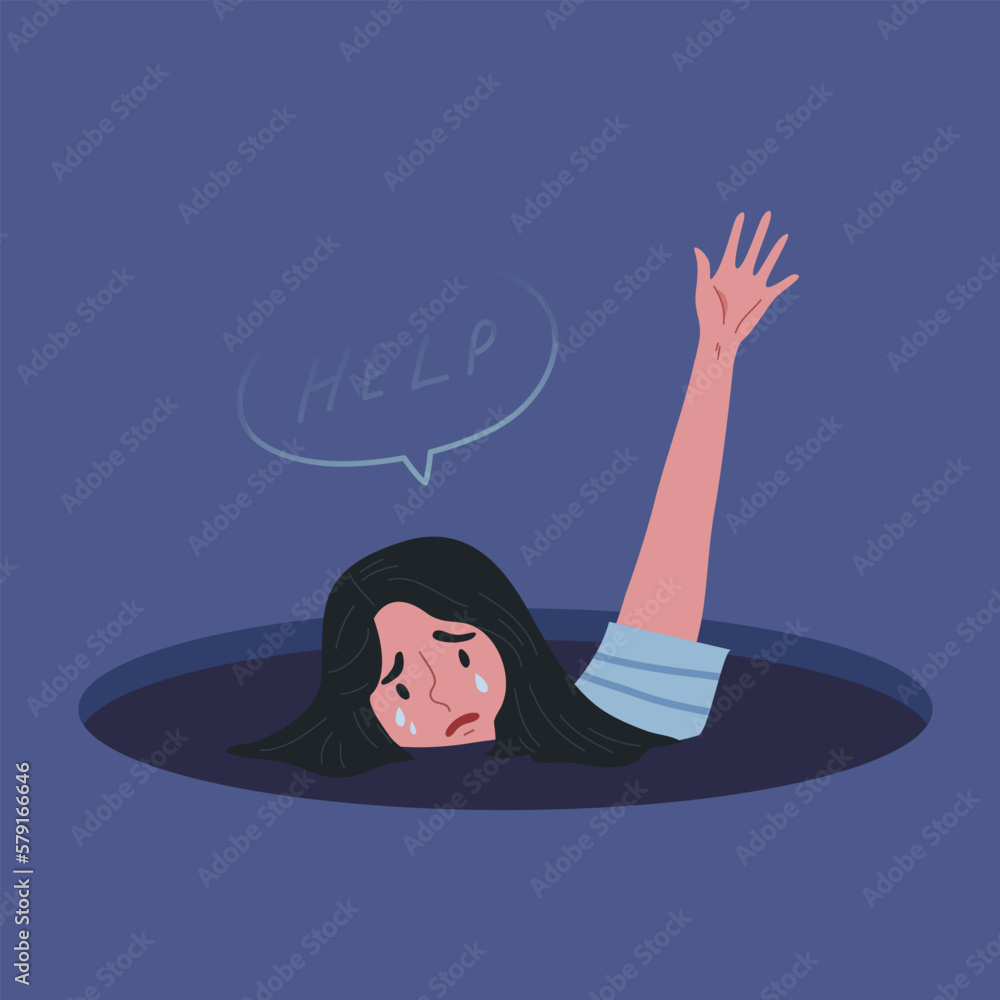 Crying girl sinking to dark hole of negative feeling and asking for ...