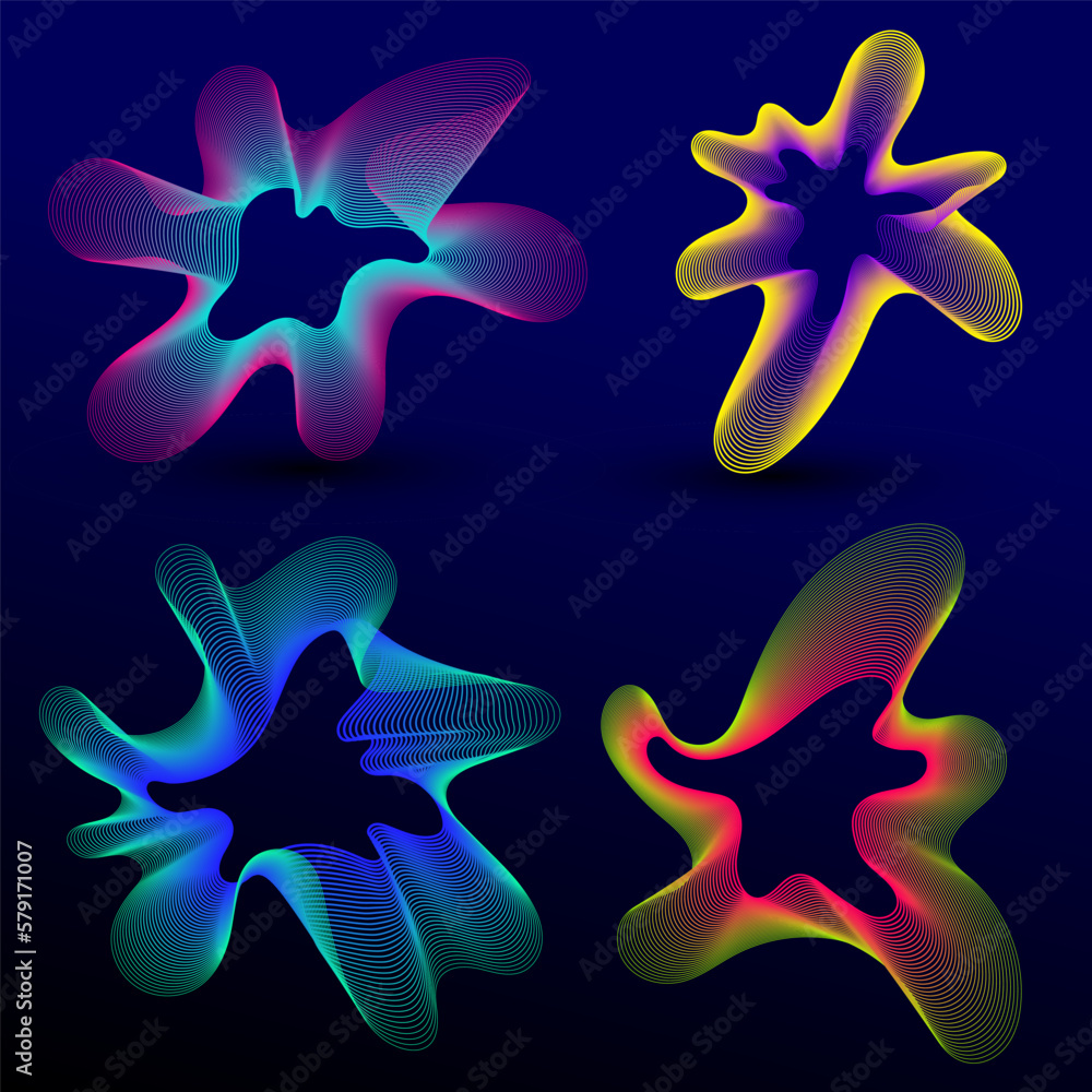 Set of abstract geometric shapes trending colored futuristic line design elements, infographic ...