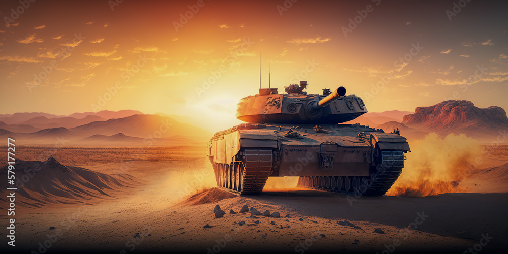 Tank scene on the front line of battle, generative ai technology Stock ...