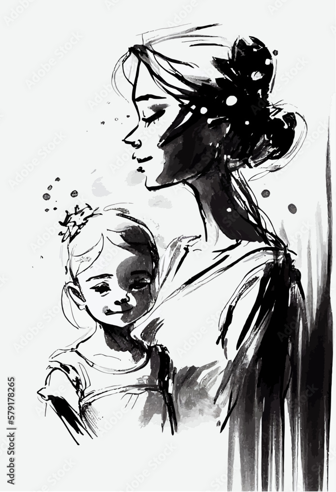 Happy mother's day. Side view of Happy mom with daughter silhouette ...