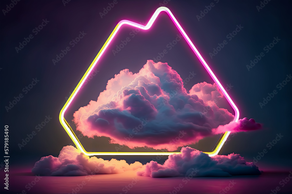 Pink and Yellow Neon Light with Cloud Formation. Diamond-shaped ...