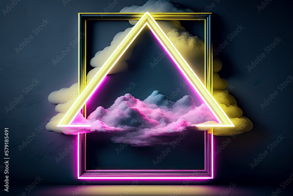 ภาพประกอบสต็อก Pink and Yellow Neon Light with Cloud Formation. Diamond ...
