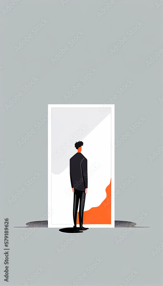 One sigle guy ahead of a banner. Young man in front of a board. Person ...