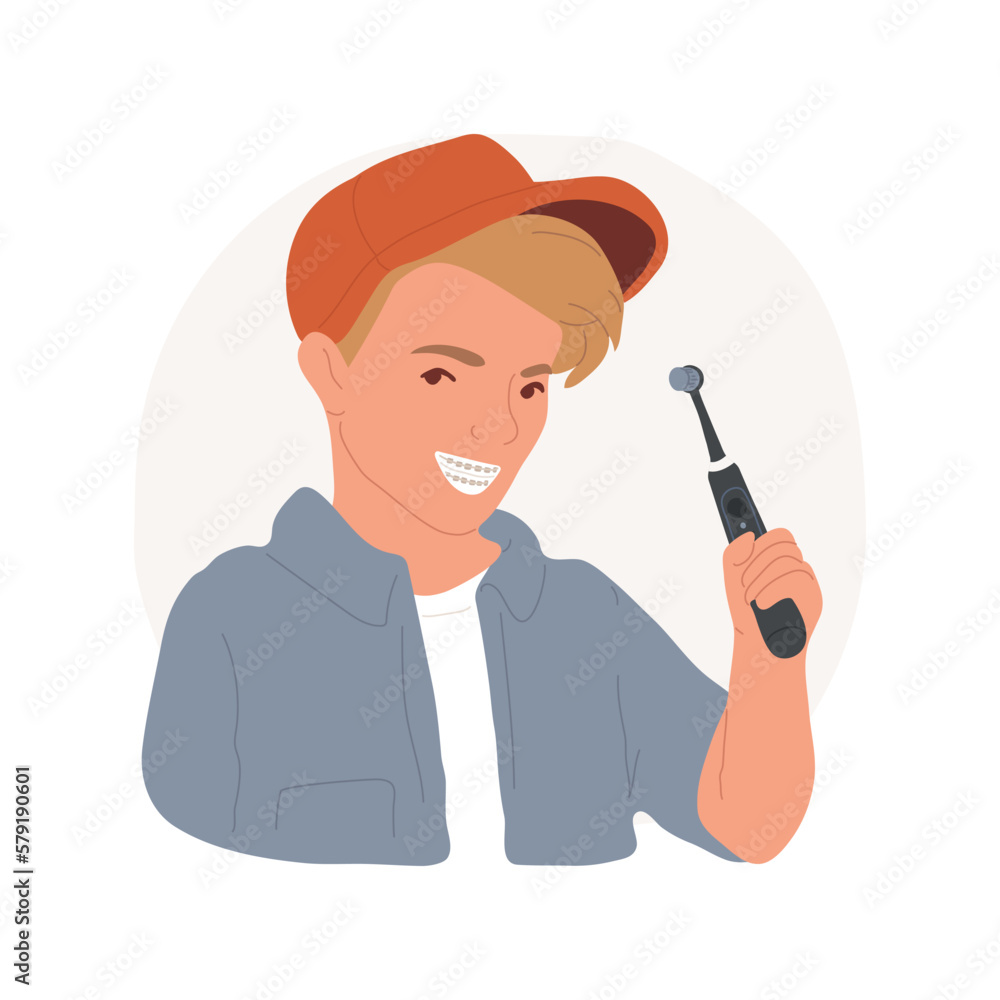Teeth braces isolated cartoon vector illustration. Portrait of a cute ...