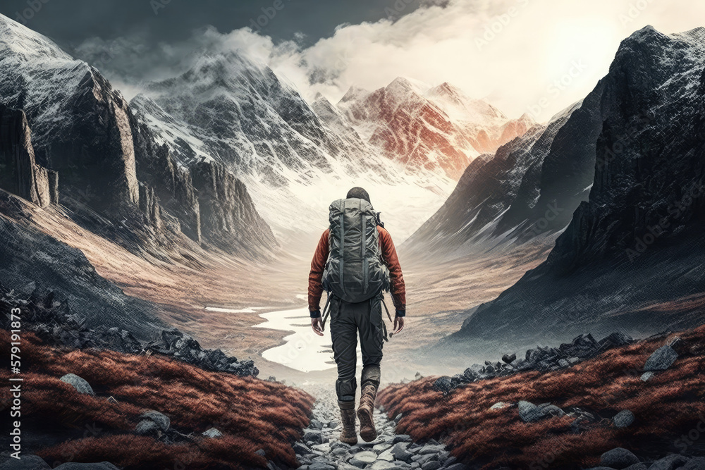 Man Walking Towards A Mountain - Motivational Poster Background Idea ...