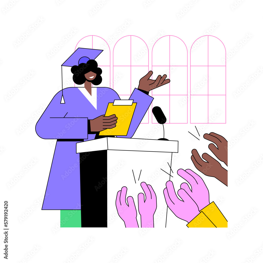 Graduation speech isolated cartoon vector illustrations. Graduate girl ...