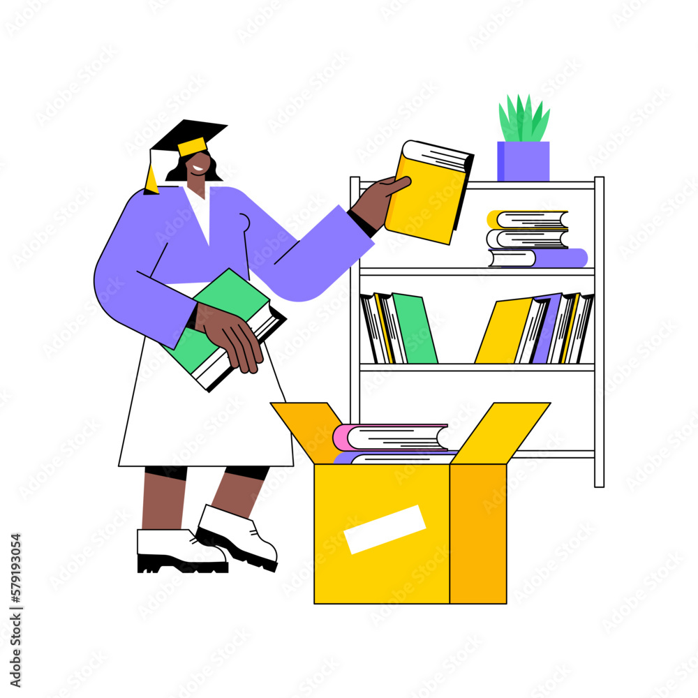Unpacking things isolated cartoon vector illustrations. Young happy ...