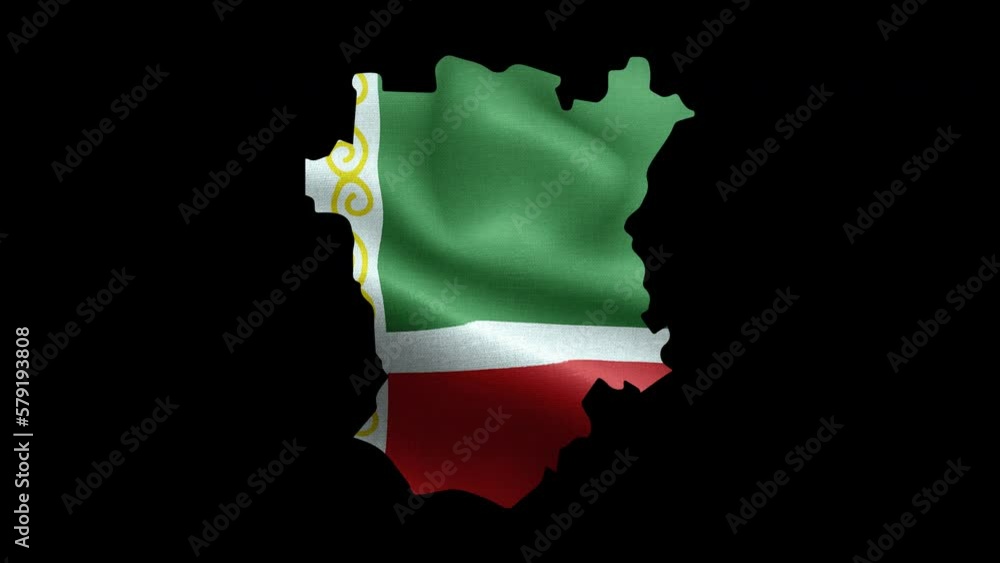 4K waving national flag of Chechnya on the map. With alpha channel ...