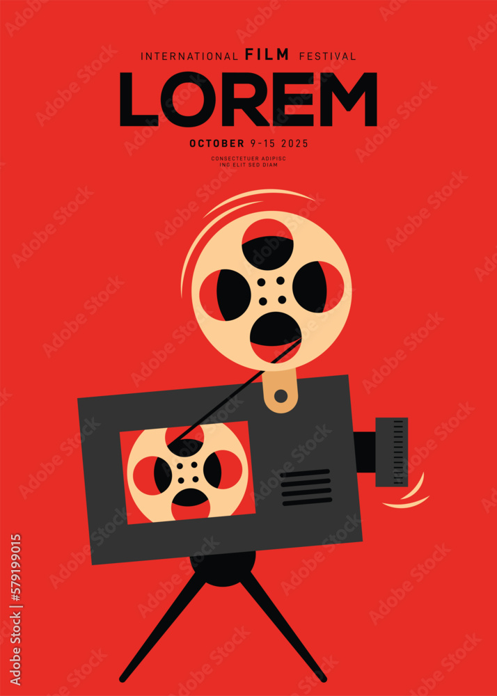Movie poster design template background with vintage film camera Stock ...