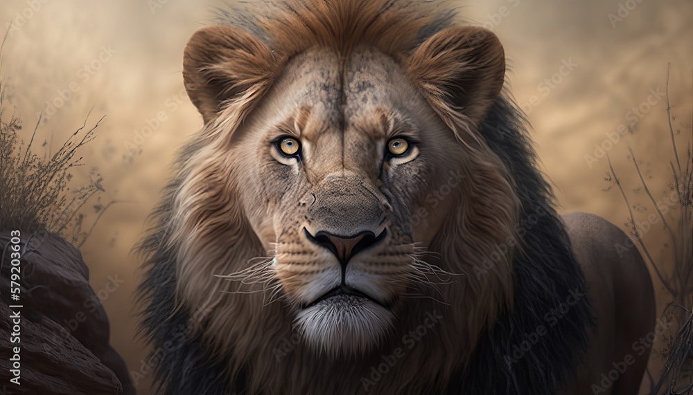 Front view lion king face close up. Wildlife animal. Generative AI ...