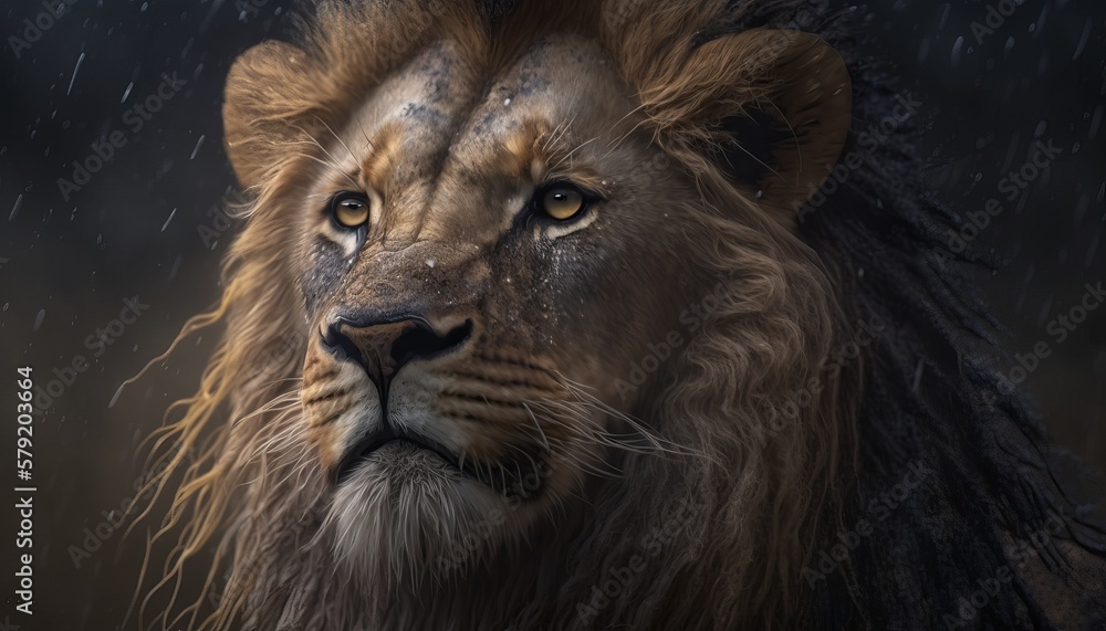 Lion king sad face close up. Wildlife animal. Generative AI technology ...