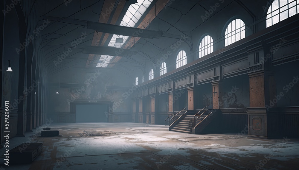 Empty abandoned rusty school gym background. Generative AI technology ...