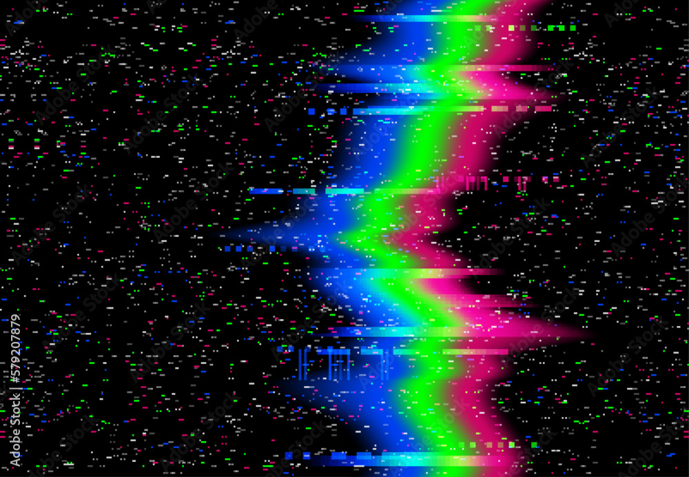 Glitch noise on TV screen, pixel digital or VHS effect. Display data ...