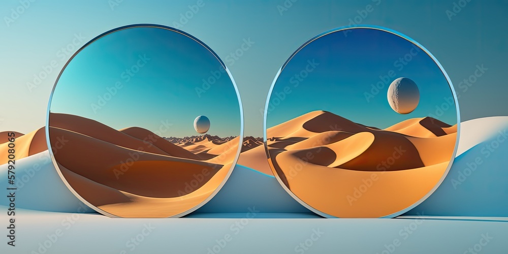 3d rendering, abstract modern minimal panoramic background with round ...
