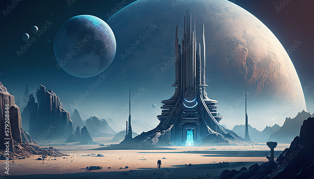 Massive Alien Structure on Alien planet with two planets generative ai ...