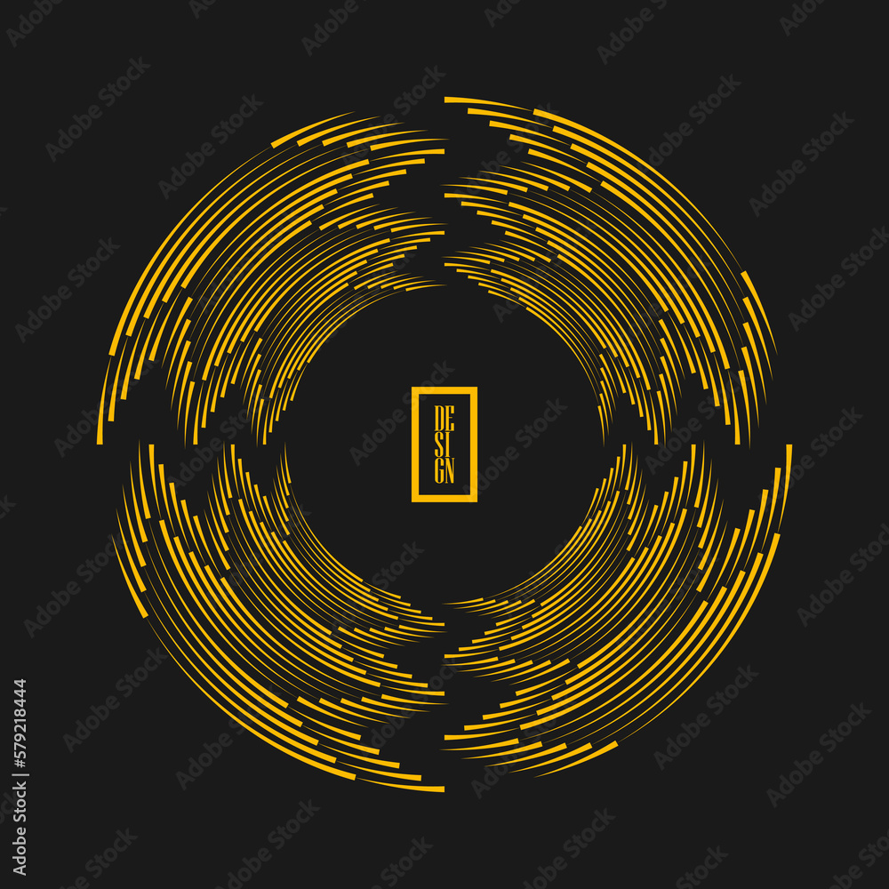 Yellow curved rotated speed lines. Geometric art. Segmented circle ...