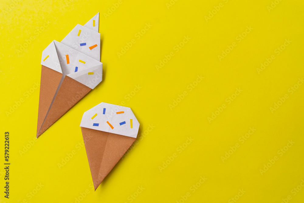 Summer background origami little and big ice cream. Simple diy with ...