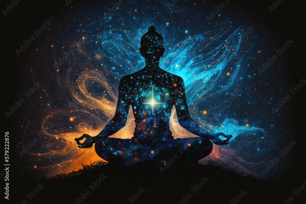 astral body silhouette in lotus practice yoga art, generate AI Stock ...